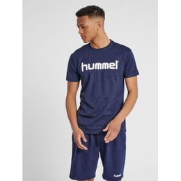 Hummel T-Shirt Logo T-Shirt Sport Kurzarm Rundhals Shirt aus Baumwolle HMLGO 5125 in Blau