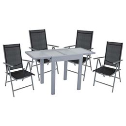 etc-shop Stuhl, Garten Sitz Tisch Gruppe Lola ALU Glas 4-Sitzer 5-teilig grau Veranda