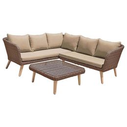 etc-shop Stuhl, Lounge-Set Garten Sofa Eck Couch Alu anisbraun AkazieTerrasse Balkon
