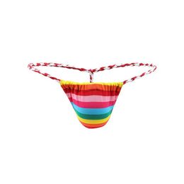 Lau-Fashion Tanga Herren String Rainbow Penis Sack Hülle Bunt Micro Unterwäsche Gay M/L