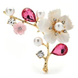 EBUY Brosche Elegante Pflaumenblütenbrosche mit Perlen und Strasssteinen (1-tlg)