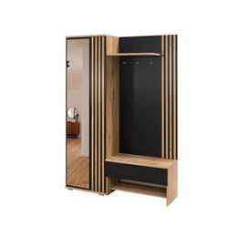 Deine Möbel 24 Garderobenschrank MILANO Garderobe Flurgarderobe Garderoben-Set mit Spiegel (2-St.