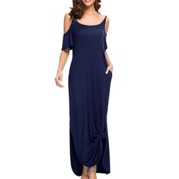 B.X Off-Shoulder-Kleid Off-Shoulder-Kleid Kurzärmliges langes mit VAusschnitt ELASTIC DRESS Frühlingsfarbenes