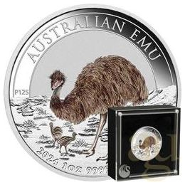 1 Unze Silbermünze Australien Emu 2024 - coloriert