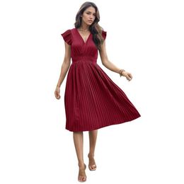 Orient Phoenix Sommerkleid Damen kurze Ärmel Partykleid Slim-Fit V-Ausschnitt Cocktailkleid Einfarbig Freizeit Sommerkleid Hoher Taille Rüschen Strandkleid