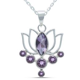 mantraroma Kette mit Anhänger 925er SilbermitAmethyst facettiert