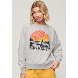 Sweatshirt Superdry "TRAVEL SOUVENIR LOOSE SWEAT" Gr. L, grau (flake grey marl) Damen Sweatshirts