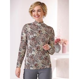 Langarmshirt CLASSIC "Shirt" Gr. 54, rot (rotbraun, ecru, bedruckt) Damen Shirts Jersey