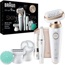 Braun Epilierer Silk-épil Flex SkinSpa 9 9-681, All-In-One Set, FaceSpa-Epilierer & Mini-Rasierer für das Gesicht, goldfarben