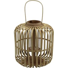 AM Design Kerzenlaterne Kerzenhalter mit Henkel, Laterne aus Bambus und Glas (1 St), Hängewindlicht, Teelichthalter, beige