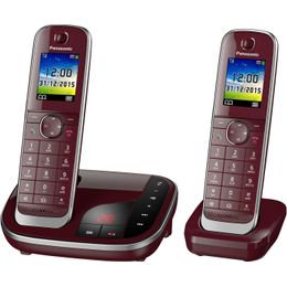 Panasonic KX-TGJ322 Schnurloses DECT-Telefon (Mobilteile: 2, mit Anrufbeantworter, Weckfunktion, Freisprechen), rot