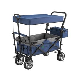 Juskys Bollerwagen mit Dach & Tasche - Wagen bis 120 kg belastbar - Handwagen faltbar - Blau / Grau