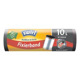 Swirl Müllbeutel, 15 Stück/Rolle, mit Fixierband, 10 l, schwarz, reißfest/ tropfsicher