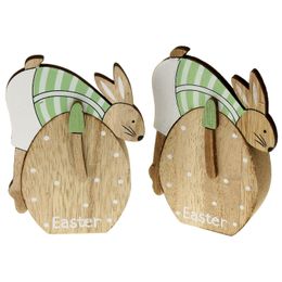 Macosa Home Osterei 2er Set Holzei Braun Grün 10 cm Osterhase Dekoei Holz Oster Deko Ei (Deko-Figur Ostern Osterdekoration
