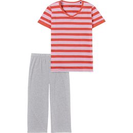 Schiesser Casual Essentials Capri-Pyjama, V-Ausschnitt, für Damen, rot, 42