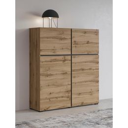 Highboard Inosign "Cross" Sideboards Gr. B/H/T: 119,5 cm x 139 cm x 40 cm, wotan eiche/wotan eiche-schwarz, braun (wotan eiche, wotan eiche) Highboards