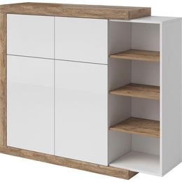 Highboard Helvetia "Sintra" Sideboards Gr. B/H/T: 150 cm x 128,5 cm x 40 cm, samdal oak-weiss/weiss hochlanz, braun (samdal oak, weiß, weiß hochglanz) Highboards