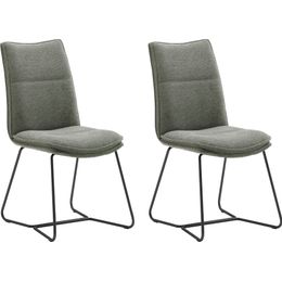 Stuhl MCA furniture "Hampton" Stühle Gr. B/H/T: 48 cm x 94 cm x 65 cm, 2 St., Chenilleoptik uni, Gestell Metall schwarz matt lackiert + Metall, grün (olive, schwarz matt lackiert) Kufenstuhl Esszimmerstuhl Küchenstühle