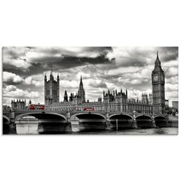 Glasbild Artland "London Westminster Bridge & Red Buses" Bilder Gr. B/H: 100 cm x 50 cm, Glasbild Großbritannien Querformat, 1 St., schwarz Glasbilder