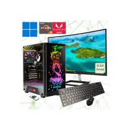 Hyrican Rockstar SET2464 Gaming-PC-Komplettsystem (32", AMD Ryzen 5 5600G, Radeon Graphics, 16 GB RAM, 1000 GB SSD, Windows 11,inklusive 32" Curved Monitor Philips E-line 322E1C), schwarz