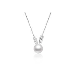 KUGI Kette mit Anhänger Damen Halskette 925 Sterling Silber Perle Kaninchen (Perlenkette