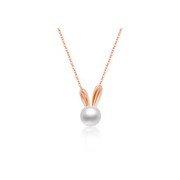 KUGI Kette mit Anhänger Damen Halskette 925 Sterling Silber Perle Kaninchen (Perlenkette