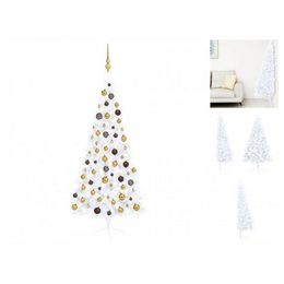 vidaXL Künstlicher Weihnachtsbaum Künstlicher Halber Weihnachtsbaum mit LEDs Kugeln Weiß 180cm