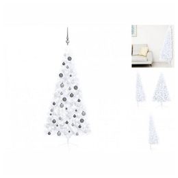 vidaXL Künstlicher Weihnachtsbaum Künstlicher Halber Weihnachtsbaum mit LEDs Kugeln Weiß 180 cm