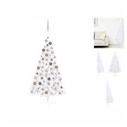 vidaXL Künstlicher Weihnachtsbaum Künstlicher Halber Weihnachtsbaum mit LEDs Kugeln Weiß 150 cm