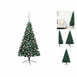 vidaXL Künstlicher Weihnachtsbaum Künstlicher Halber Weihnachtsbaum mit LEDs Kugeln Grün 240 cm
