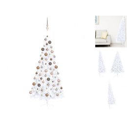 vidaXL Künstlicher Weihnachtsbaum Künstlicher Halber Weihnachtsbaum mit LEDs Kugeln Weiß 210 cm