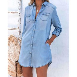 AFAZ New Trading UG Hemdblusenkleid Female Jeanskleid Kurzes Kleid Lässiges Damen-Blusenkleid