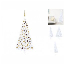 vidaXL Künstlicher Weihnachtsbaum Künstlicher Halber Weihnachtsbaum mit LEDs Kugeln Weiß 210cm