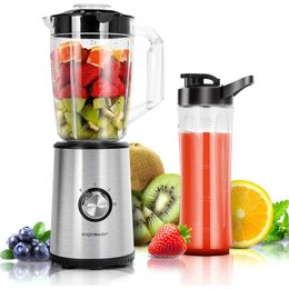 Mixer Smoothie Maker,Edelstahl Standmixer mit 1 Liter Kapazität und 600ml Tritan-Kunststoff Flaschen, Mini Blender für Shake, Smoothie, Getränk von