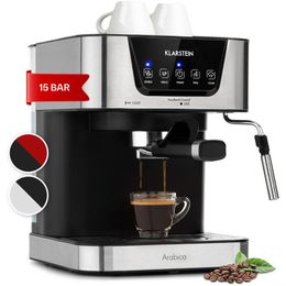 Klarstein 1,5 l Siebträgermaschine für 2 Tasse Kaffee, Mini Espressomaschine mit Milchschäumer, 15 Bar Siebträger Kaffeemaschine Klein, Gute Espresso