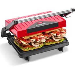 Kontaktgrill für Sandwiches, Steak auch als Panini Grill, Antihaftbeschichteter Grill toaster für fettfreies Grillen, BPA-frei, 750W, Retro-Rot