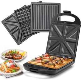 Bruno 3 in 1 Sandwichmaker, Waffeleisen, Backblech, 1200 w, für 4 Sandwiches, herausnehmbares Antihaft-Blech, 180° Wendung für schnelles und