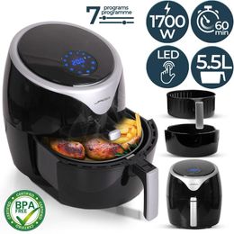 Jago - xxl 7in1 Heißluftfritteuse 5.5L - 1700 Watt, led Display mit Touchscreen, 7 Programme, 60 min Timer, Ohne öl, Schwarz - Airfryer, Heißluft,