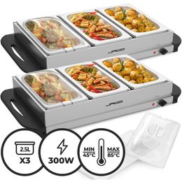 Jago® Buffetwärmer - 2er Set, elektrisch, mit Heizplattenfunktion, 3x2.5L, Temperaturregler, Edelstahl - Warmhaltegerät, Speisewärmer,