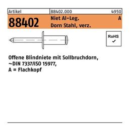 Blindniete R 88402 Flachkopf 3 x 14 Niet Aluminium/Dorn Stahl verzinkt