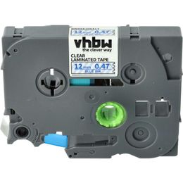 vhbw Schriftband-Kassette kompatibel mit Brother pt 2480, 2470, 2460, 2450CC, 2450DX, 2500, 2500C, 2500PC Etiketten-Drucker 12mm Blau auf Transparent