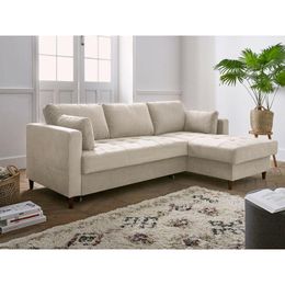 Anna – ecksofa mit schlaffunktion – mit bettkasten – 4-sitzer – moderner stil – rechts - beige