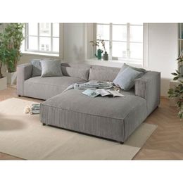 Ela– 4-sitzer ecksofa rechts – cordsamt – 4-sitzer – moderner stil - hellgrau