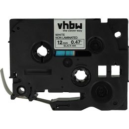 Schriftband-Kassette kompatibel mit Brother P-Touch 1290BT2, 1290DT, 1290RS, 1290SBVP Etiketten-Drucker 12mm Schwarz auf Weiß, Kunststoff - vhbw