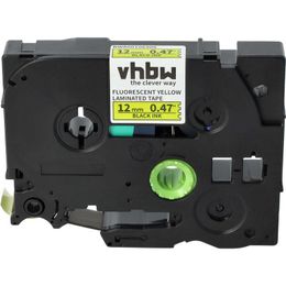 vhbw - 1x Schriftband-Kassette kompatibel mit Brother pt 2480, 2470, 2460, 2450, 2430PC, 2450CC, 2450DX Etiketten-Drucker 12mm Schwarz auf Neon-Gelb