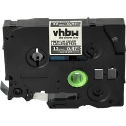 1x Schriftband-Kassette kompatibel mit Brother pt PT-1250VPS, PT-1260VP, PT-1250S, PT-1250VP Etiketten-Drucker 12mm Weiß auf Premiumsilber - vhbw