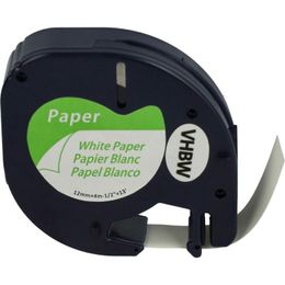 vhbw - Schriftband-Kassette Papier kompatibel mit Dymo LetraTag QX50, xr, Plus LT-100T, xm Etiketten-Drucker 12mm Schwarz auf Weiß, Papier