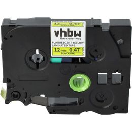 vhbw - 1x Schriftband-Kassette kompatibel mit Brother pt P700, r RL-700S, ST-5 Etiketten-Drucker 12mm Schwarz auf Neon-Gelb