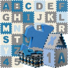 86-teilige Puzzlematte Baby Kinder 3,3m² Spielmatte Bodenschutzmatte Krabbelmatte Buchstaben Zahlen abc Lernteppich xxl Schaumstoff Blau - Spielwerk