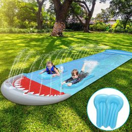 Wasserrutsch 5.5x1.45m mit 2 Bodyboards Sprinkler Rasen Wasserrutschbahn pvc Wasserbahn Hinterhof - blau - Tolletour